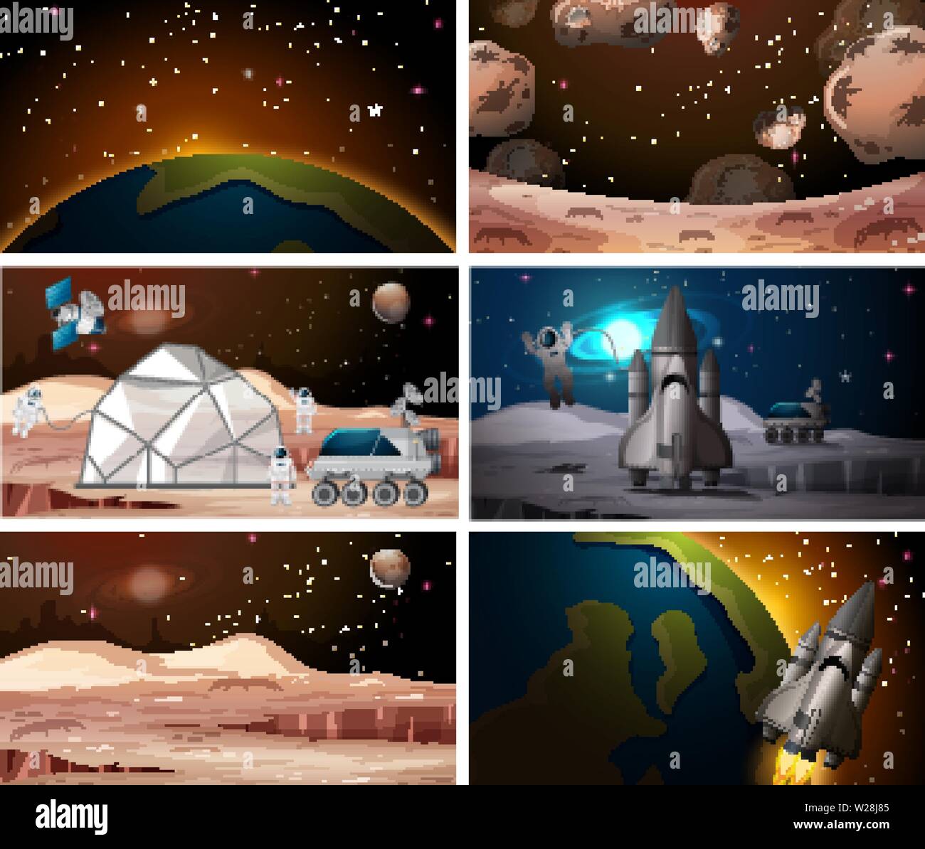 Different space scene backgrounds illustration Stock Vector Image & Art ...