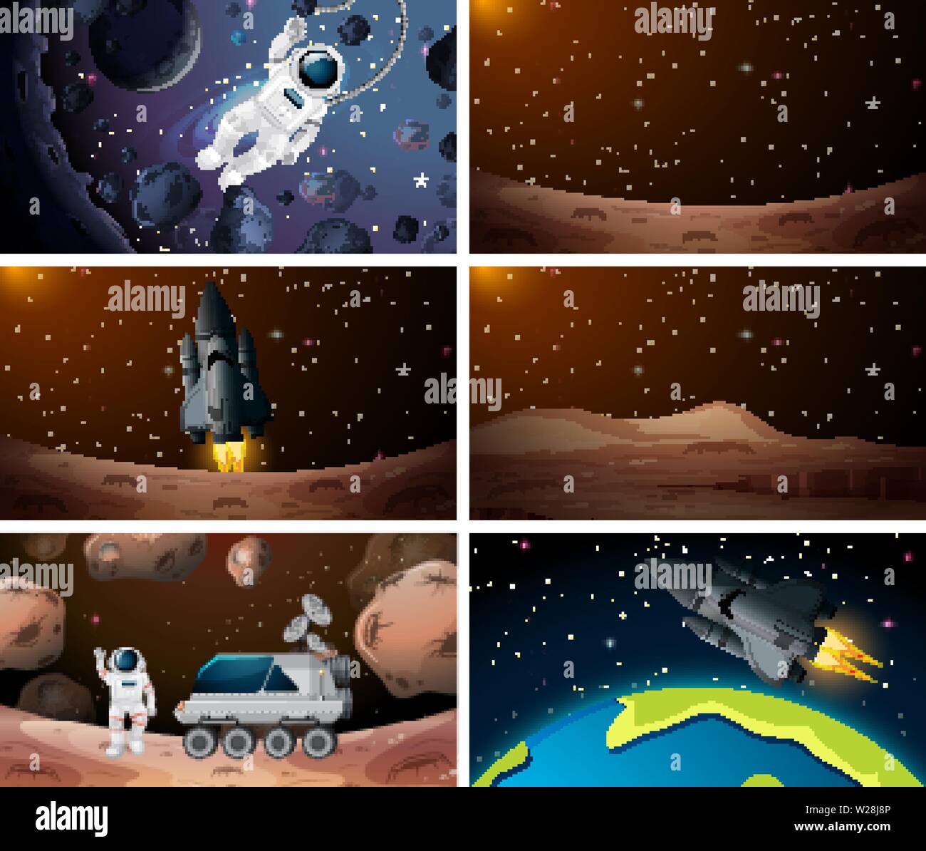 Set of different outer space scenes illustration Stock Vector Image ...