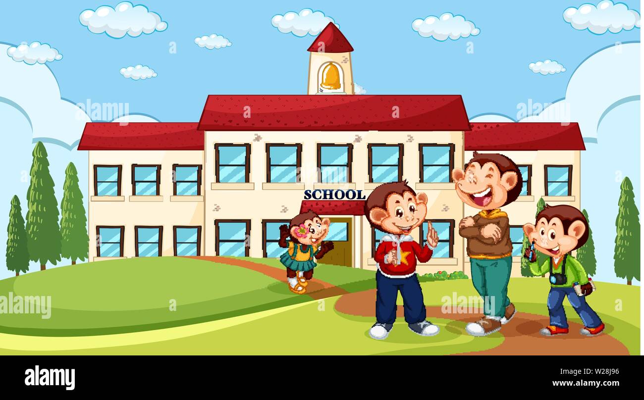 Monkey at the school illustration Stock Vector Image & Art - Alamy