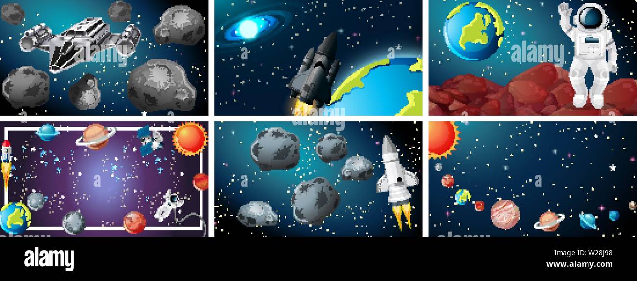 Set od space scene illustration Stock Vector Image & Art - Alamy