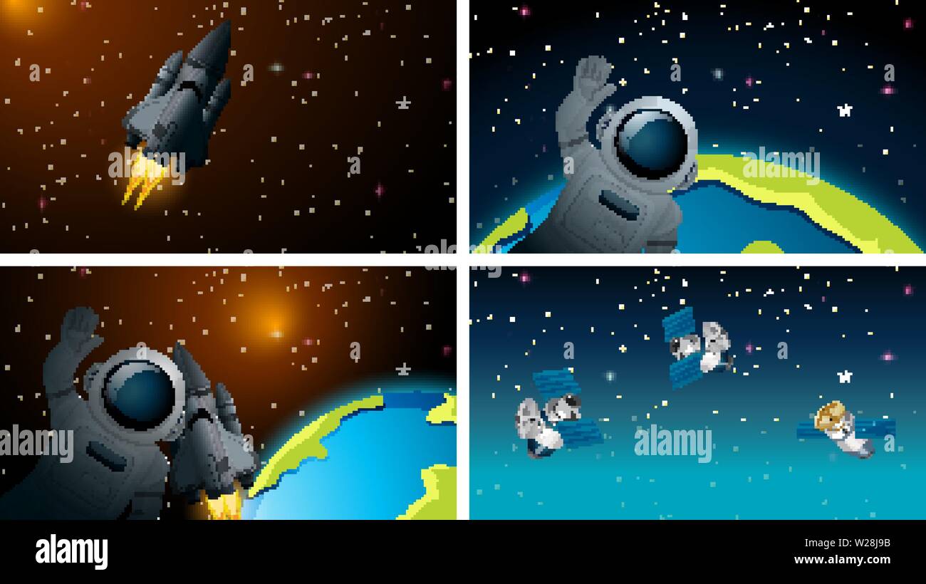 Set of different space scenes illustration Stock Vector Image & Art - Alamy