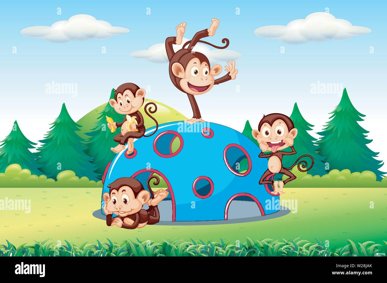 Monkeys playing on playground illustration Stock Vector Image & Art - Alamy