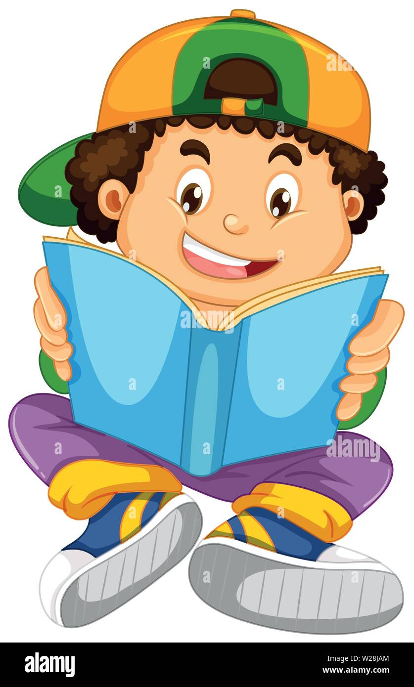 A boy reading a book illustration Stock Vector Image & Art - Alamy