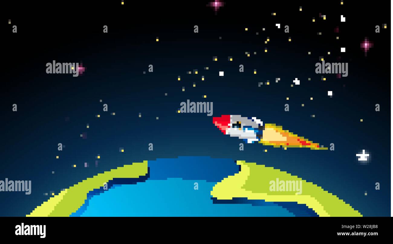 Rocketship flying over earth illustration Stock Vector Image & Art - Alamy