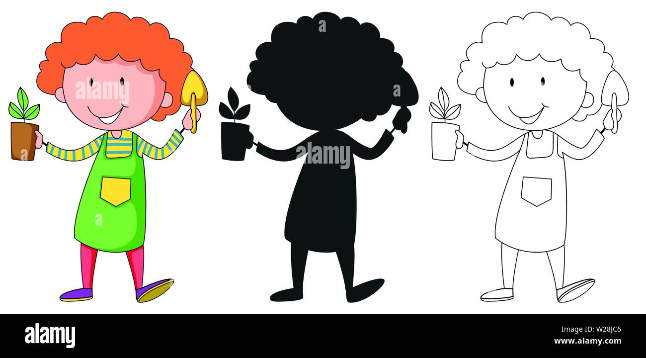 Set of gardening boy illustration Stock Vector Image & Art - Alamy