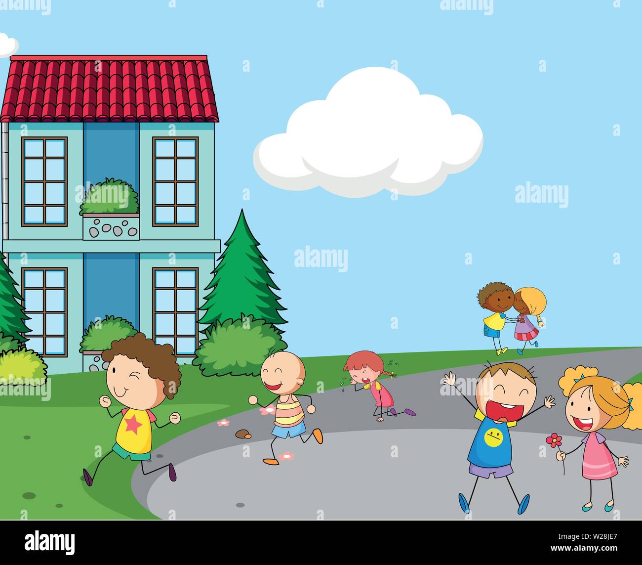 Kid playing in the village illustration Stock Vector Image & Art - Alamy