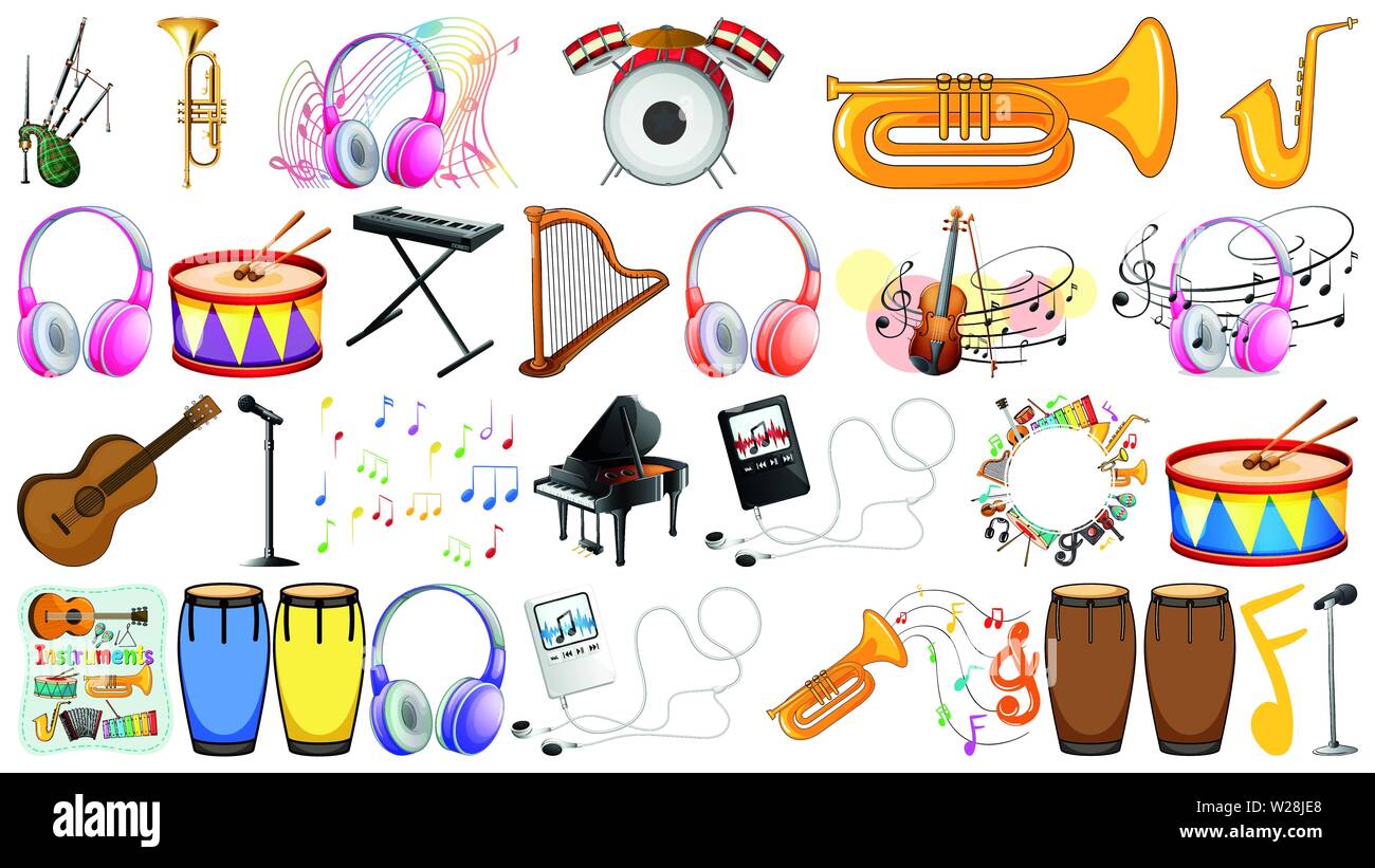 Musical instruments illustration Cut Out Stock Images & Pictures - Alamy