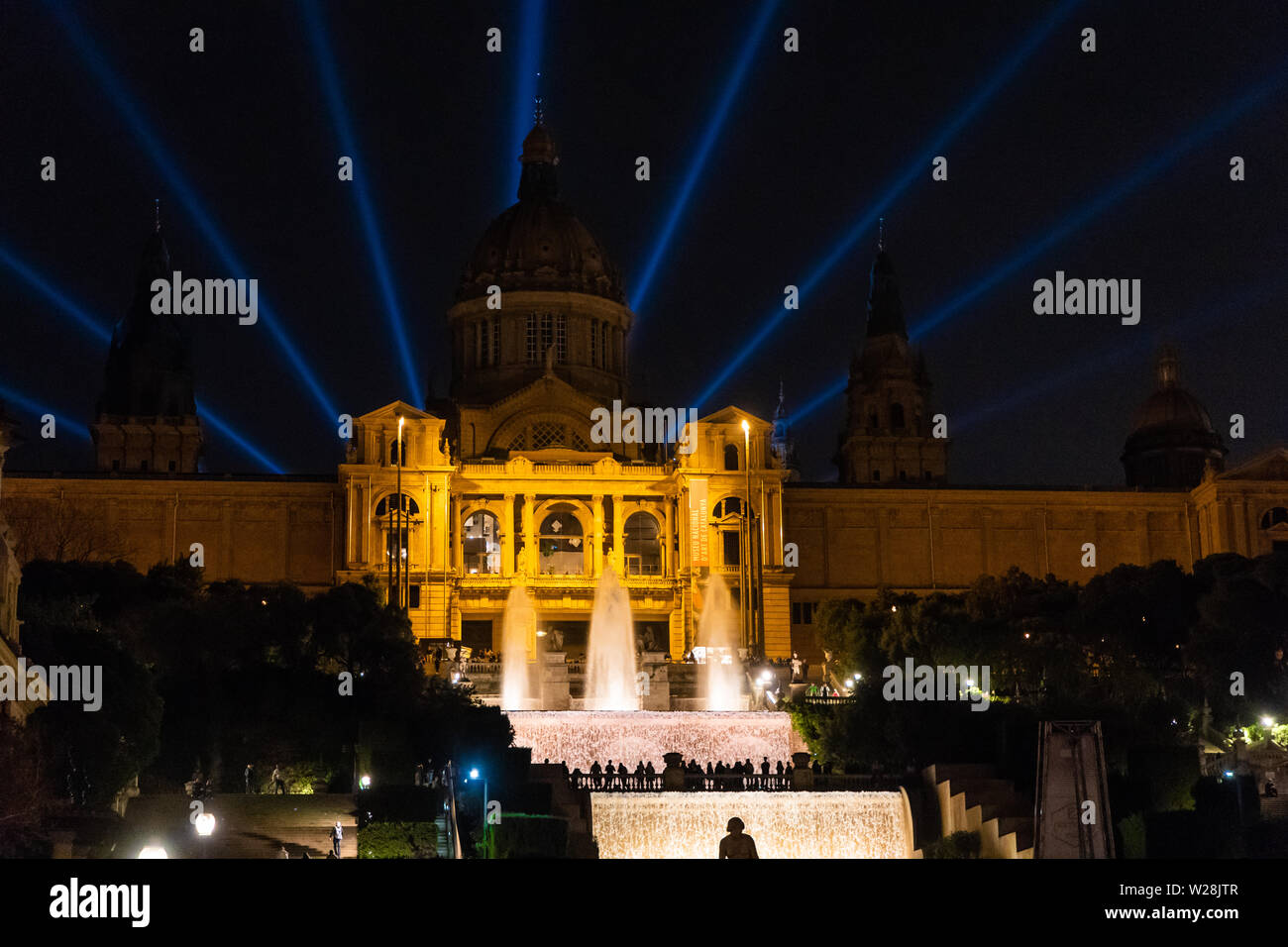 Famous light show in front of the National Art Museum in Barcelona ...