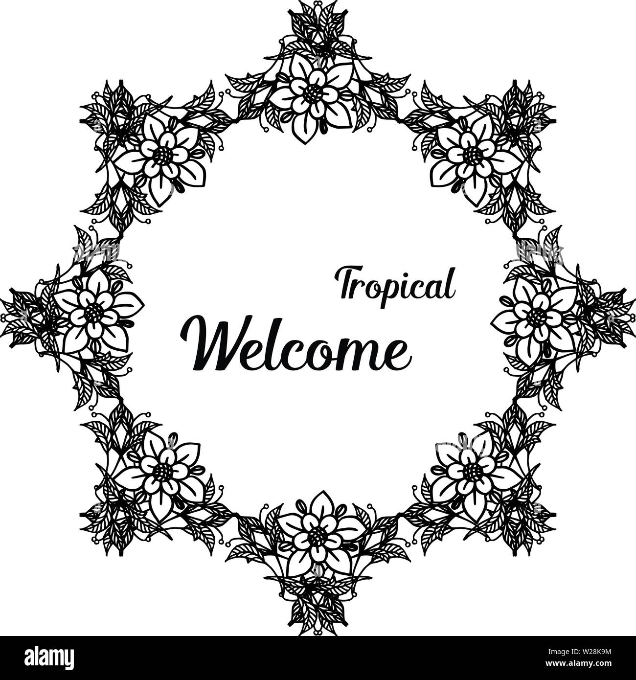 Vector illustration shape of card welcome tropical with elegant flower ...