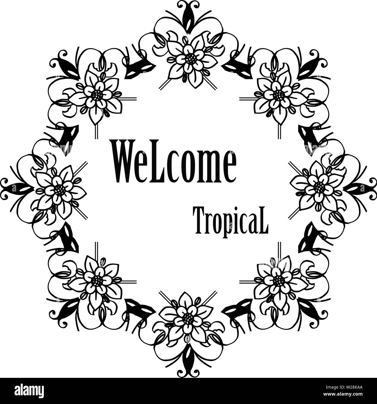 Vector illustration shape of card welcome tropical with elegant flower ...