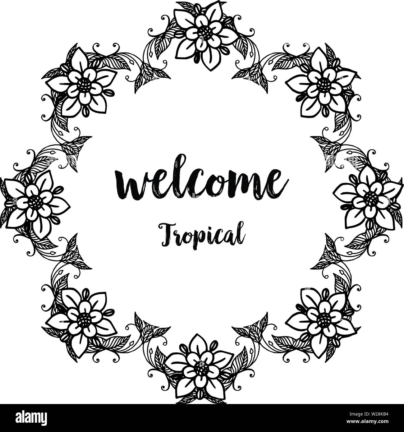 Vector illustration shape of card welcome tropical with elegant flower ...