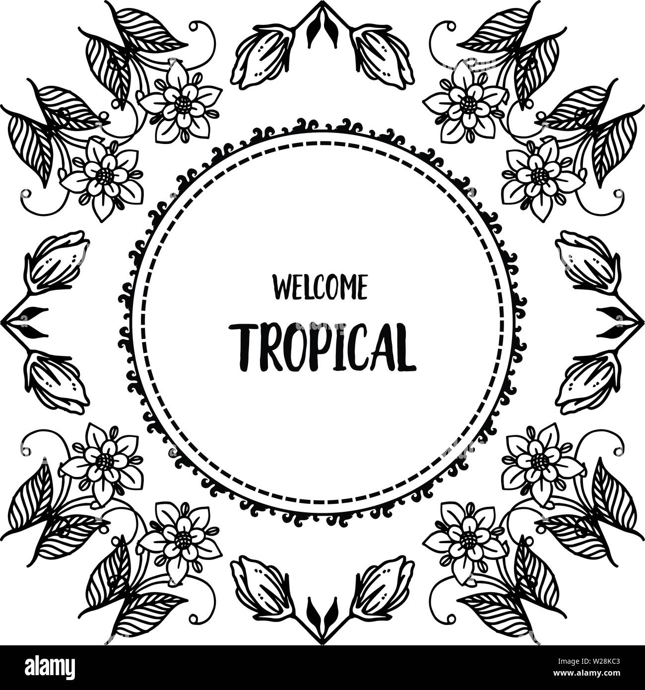 Vector illustration shape of card welcome tropical with elegant flower ...