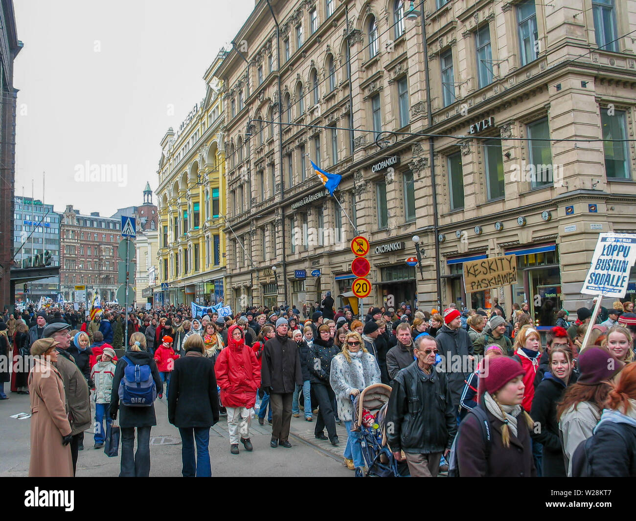Helsinki, Finland - March 22, 2003: Anti-war protesters march through ...