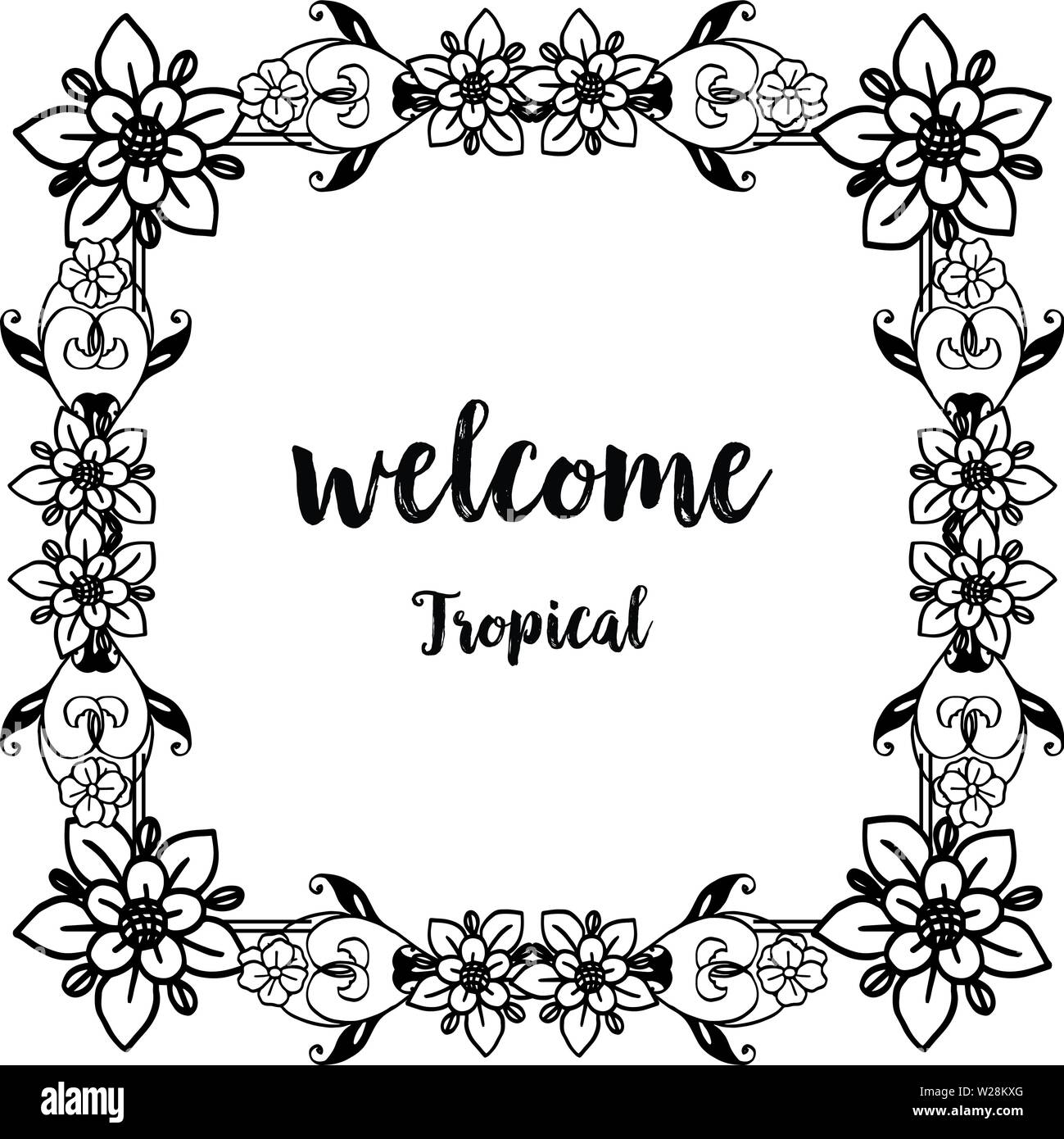 Vector illustration ornament flower frame for shape of card wellcome ...
