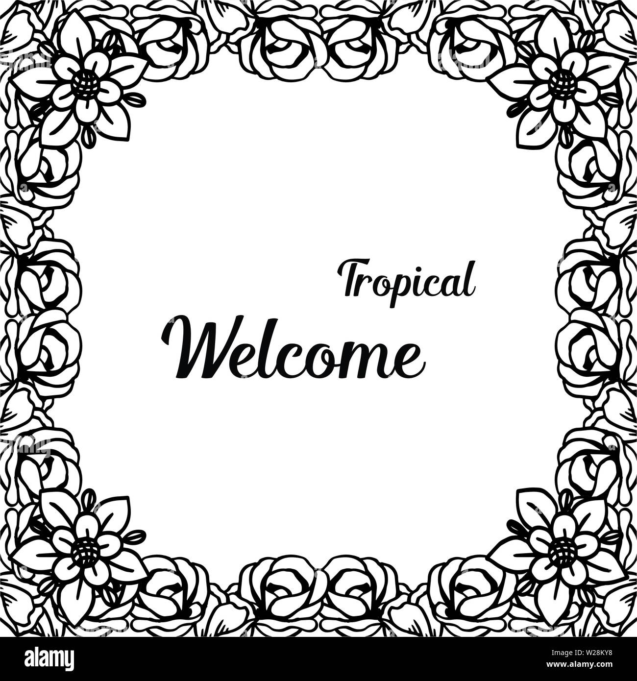 Vector illustration ornament flower frame for shape of card wellcome ...
