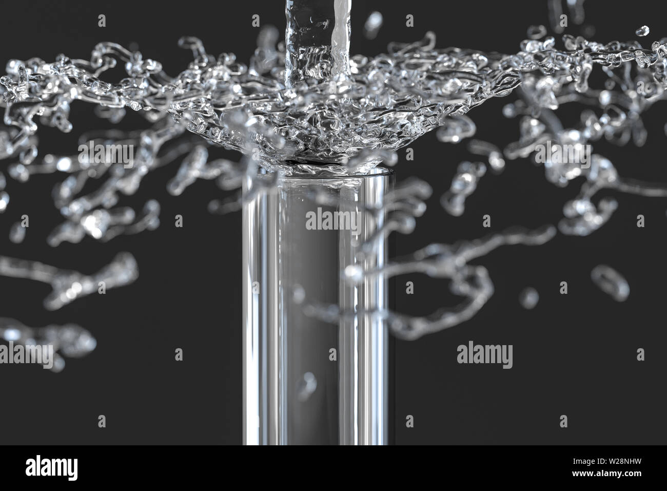 Chemical test tube and splashing water in the lab, 3d rendering ...