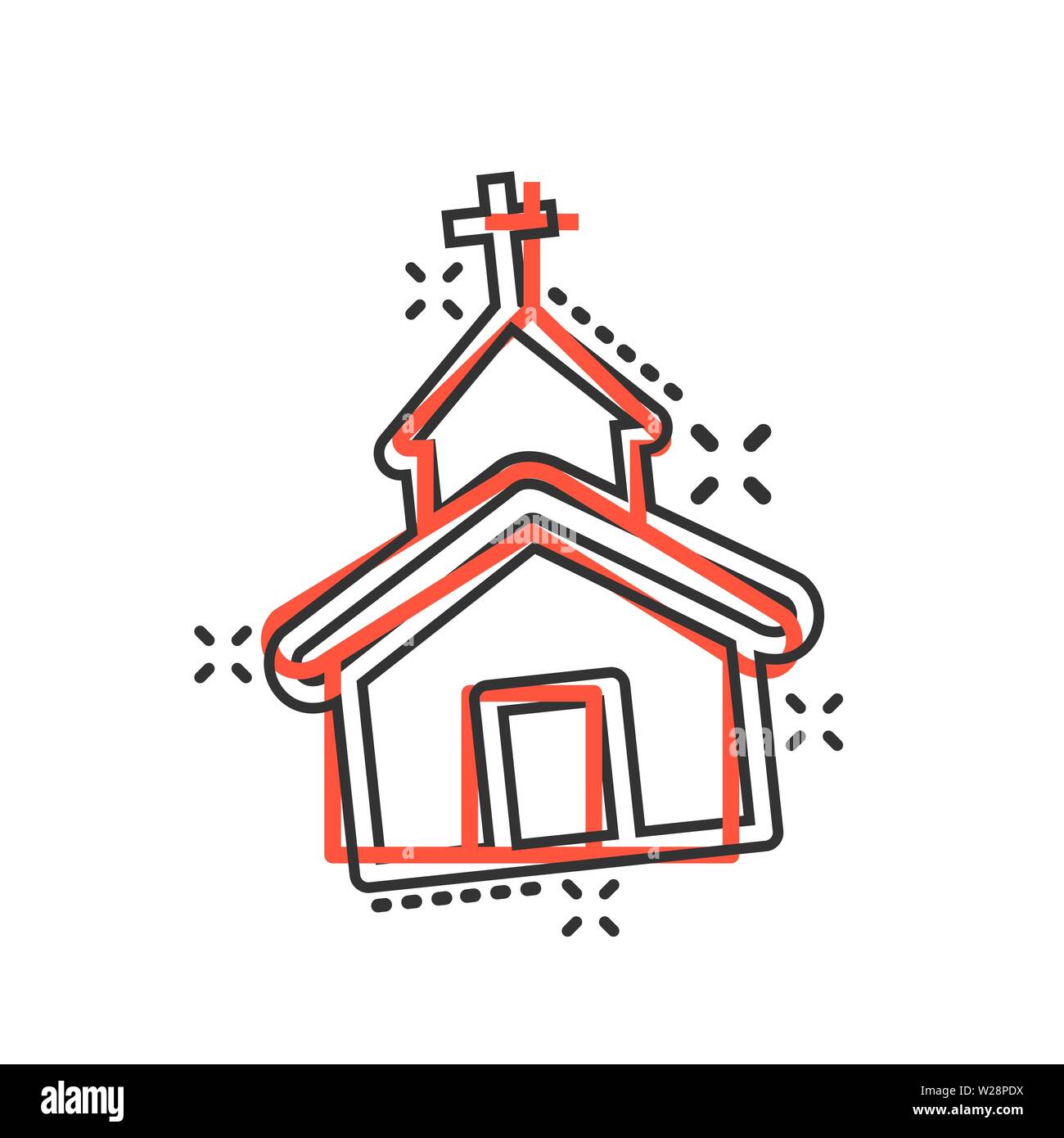 Church icon in comic style. Chapel vector cartoon illustration on white ...