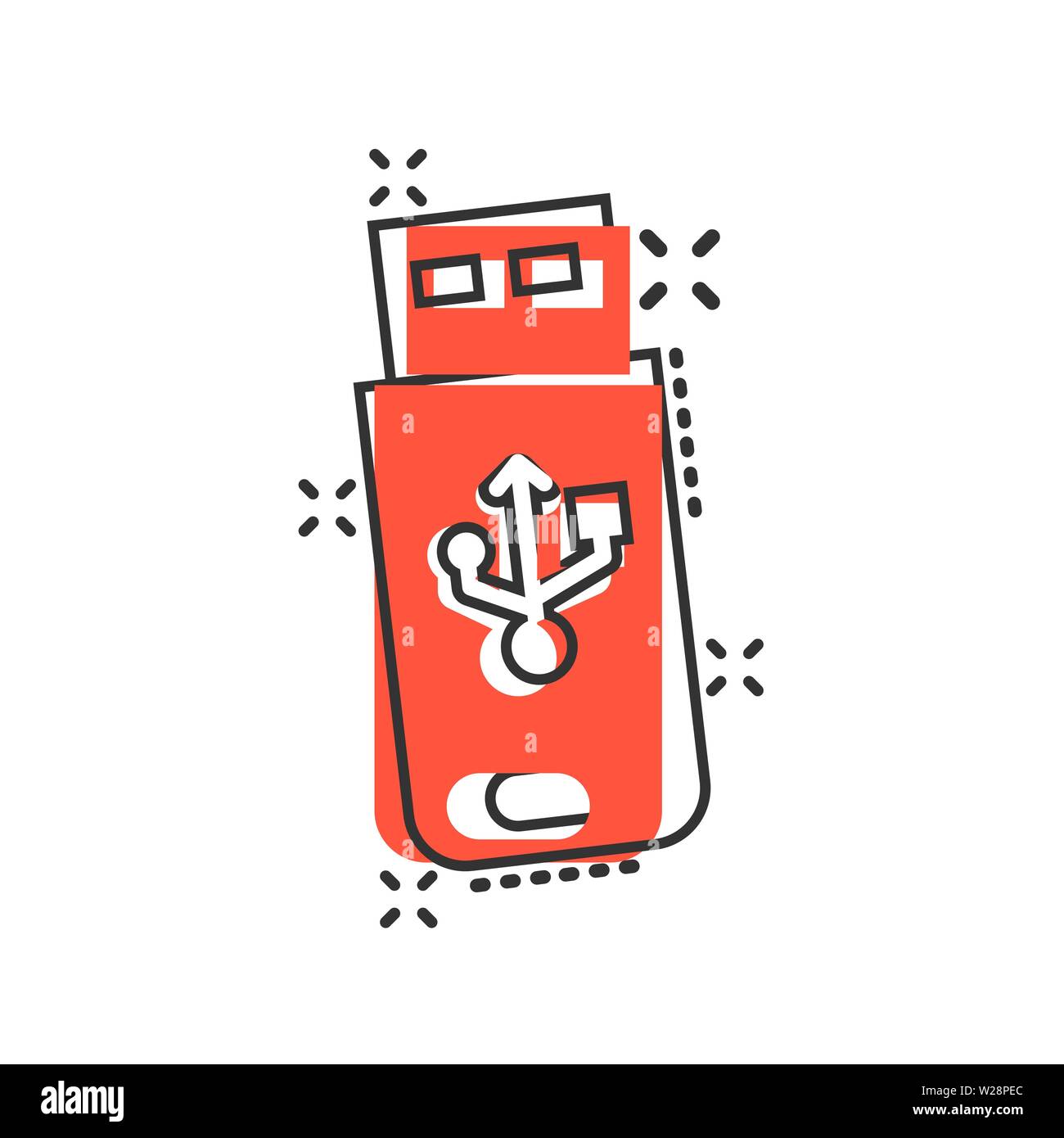 Usb drive icon in comic style. Flash disk vector cartoon illustration ...