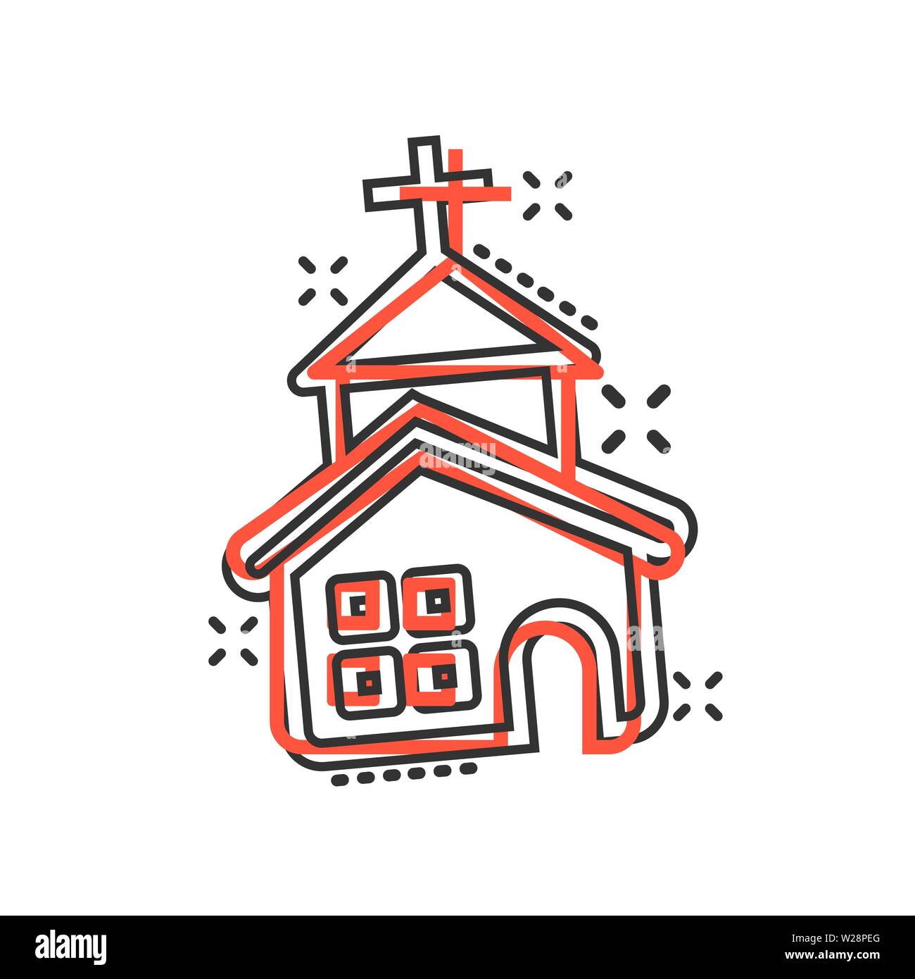 Church icon in comic style. Chapel vector cartoon illustration on white ...