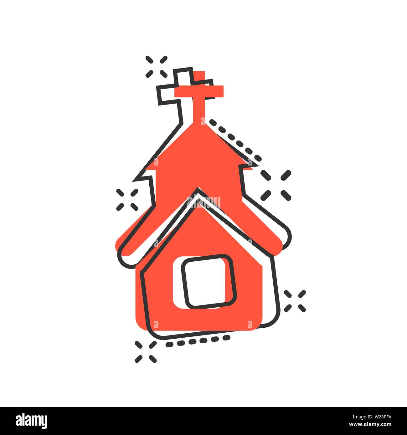 Church icon in comic style. Chapel vector cartoon illustration on white ...