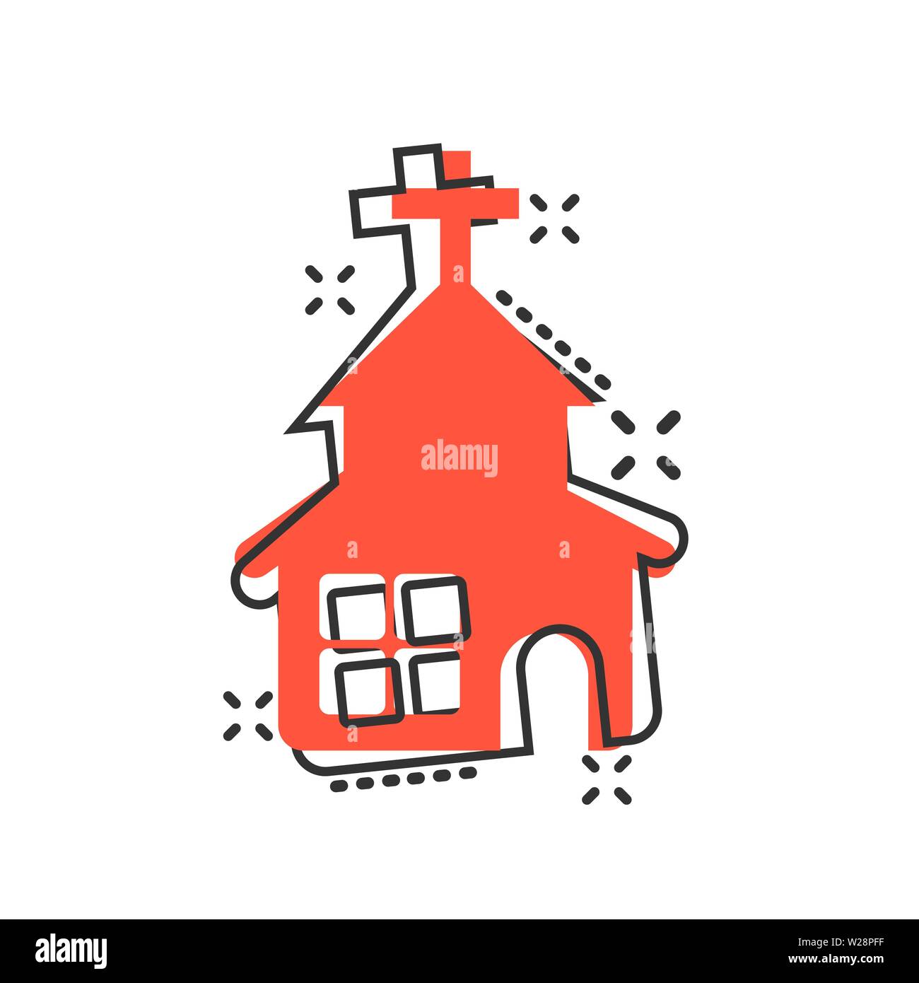 Church icon in comic style. Chapel vector cartoon illustration on white ...