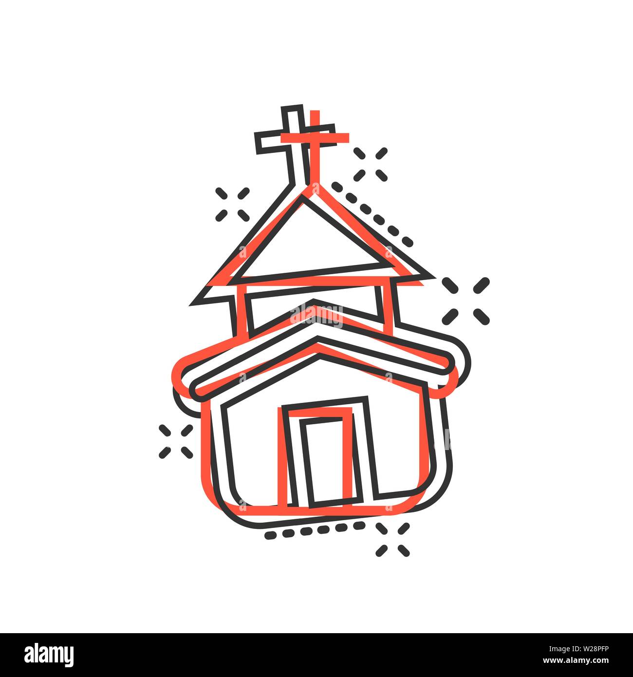 Church icon in comic style. Chapel vector cartoon illustration on white ...