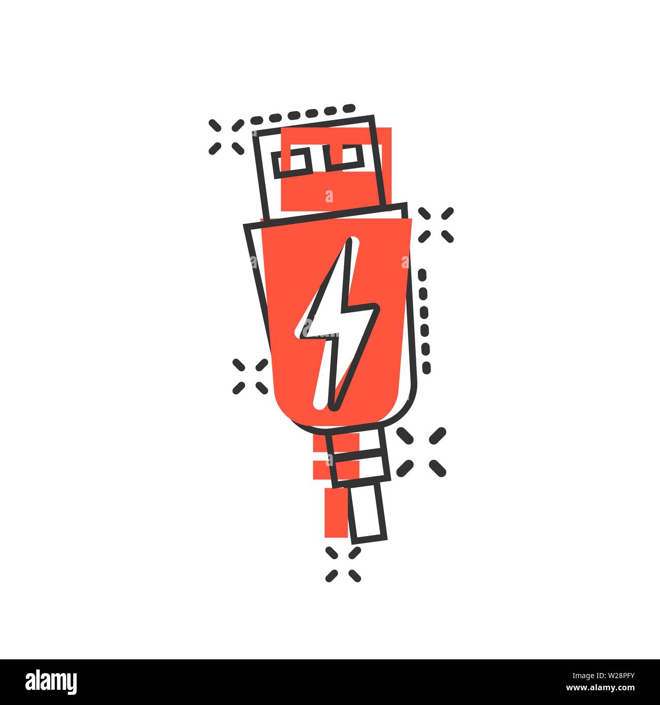 Usb cable icon in comic style. Electric charger vector cartoon ...