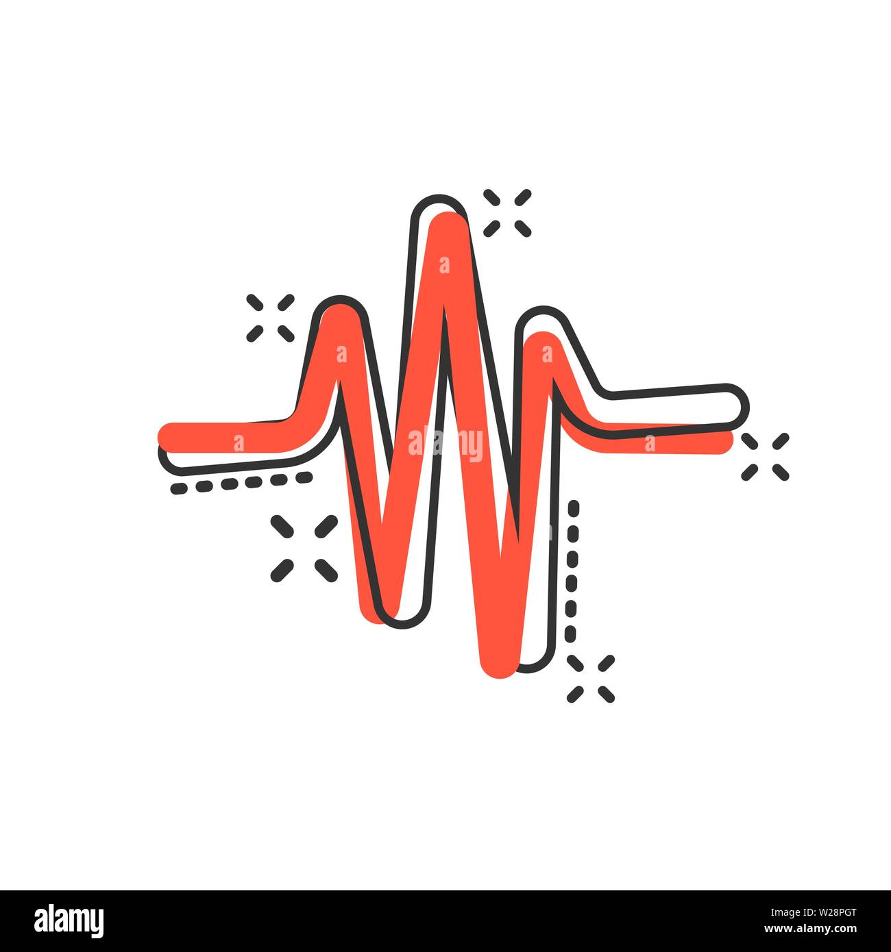 Sound wave icon in comic style. Heart beat vector cartoon illustration ...