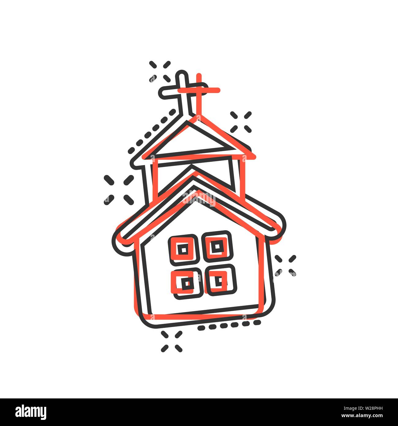 Church icon in comic style. Chapel vector cartoon illustration on white ...