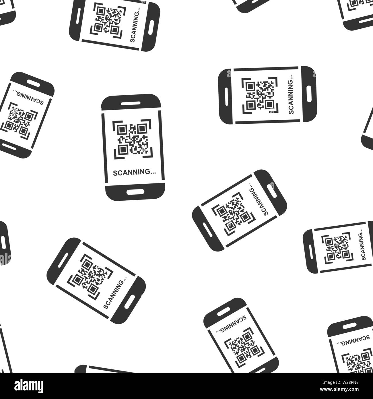 Qr code scan phone icon seamless pattern background. Scanner in smartphone vector illustration ...