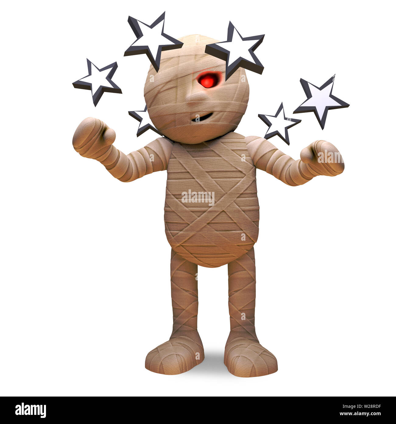 Dizzy Egyptian mummy monster can see stars, 3d illustration render ...