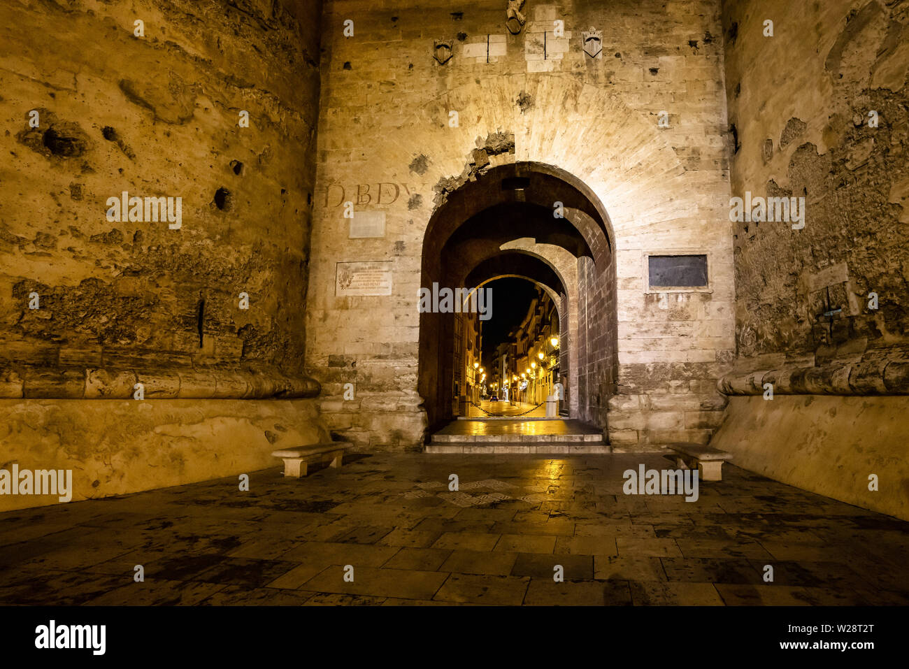 Valencia night city gate hi-res stock photography and images - Alamy