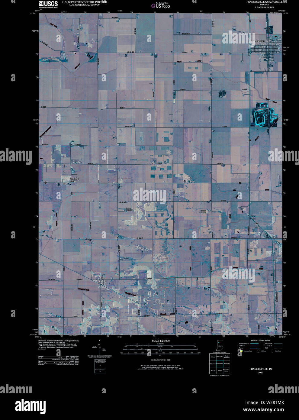 USGS TOPO Map Indiana IN Francesville 20100526 TM Inverted Restoration ...