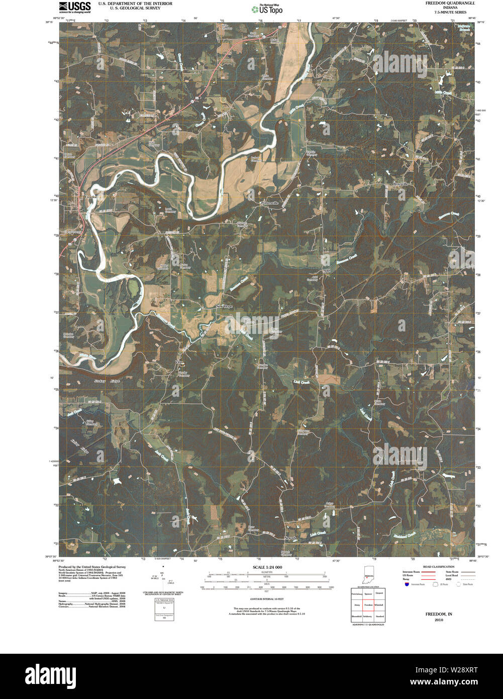 USGS TOPO Map Indiana IN Freedom 20100513 TM Restoration Stock Photo ...