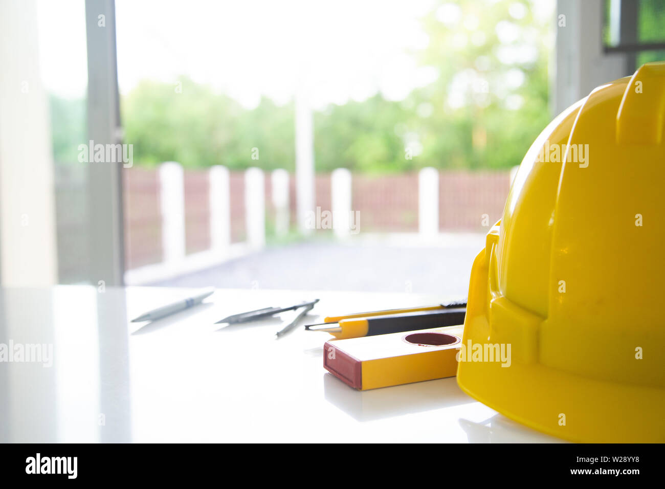 Architectural and Engineer Office desk background construction project ...