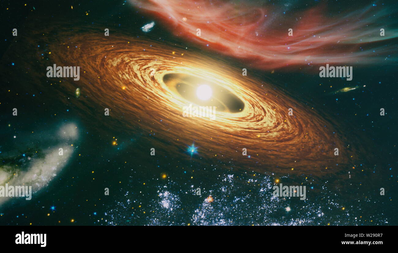 Giant glowing nebula. Space background with red nebula and stars ...