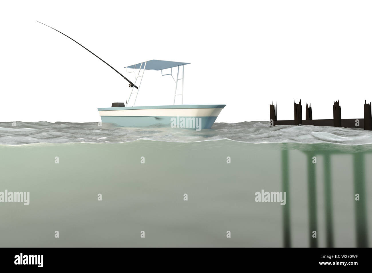 boat sails on a water section 3d illustration Stock Photo - Alamy