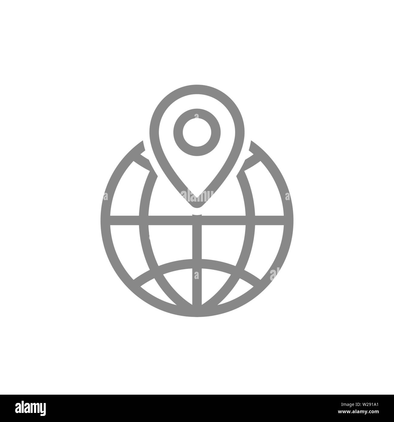 Location mark with globe line icon. Travel and map, navigation symbol ...