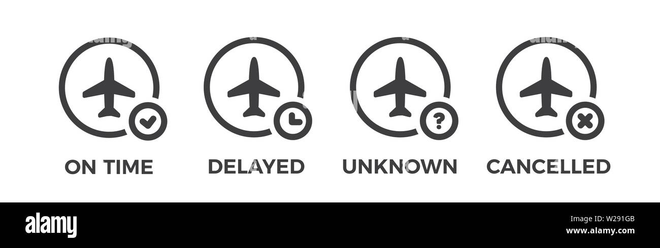 Flight status icons. Airport information - on time, unknown, delayed ...