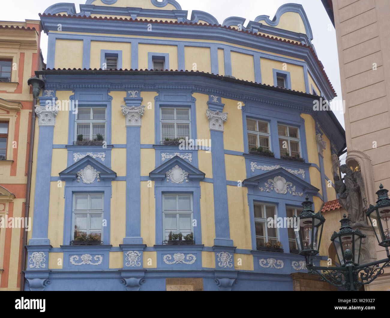 Historic building facade at the Old Town Square in Prague, Czech ...