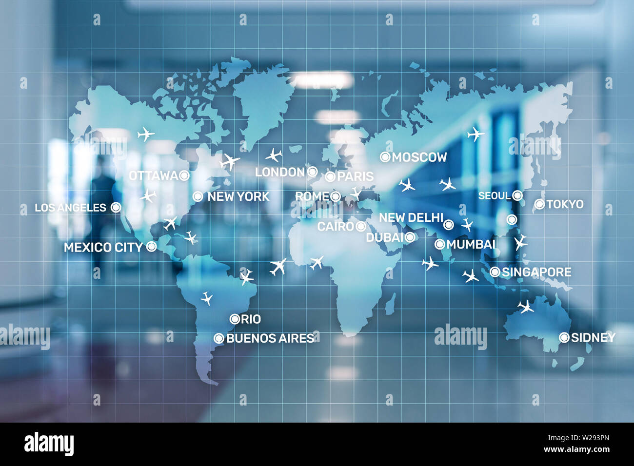 Aviation wallpaper with planes over the map with major city names ...