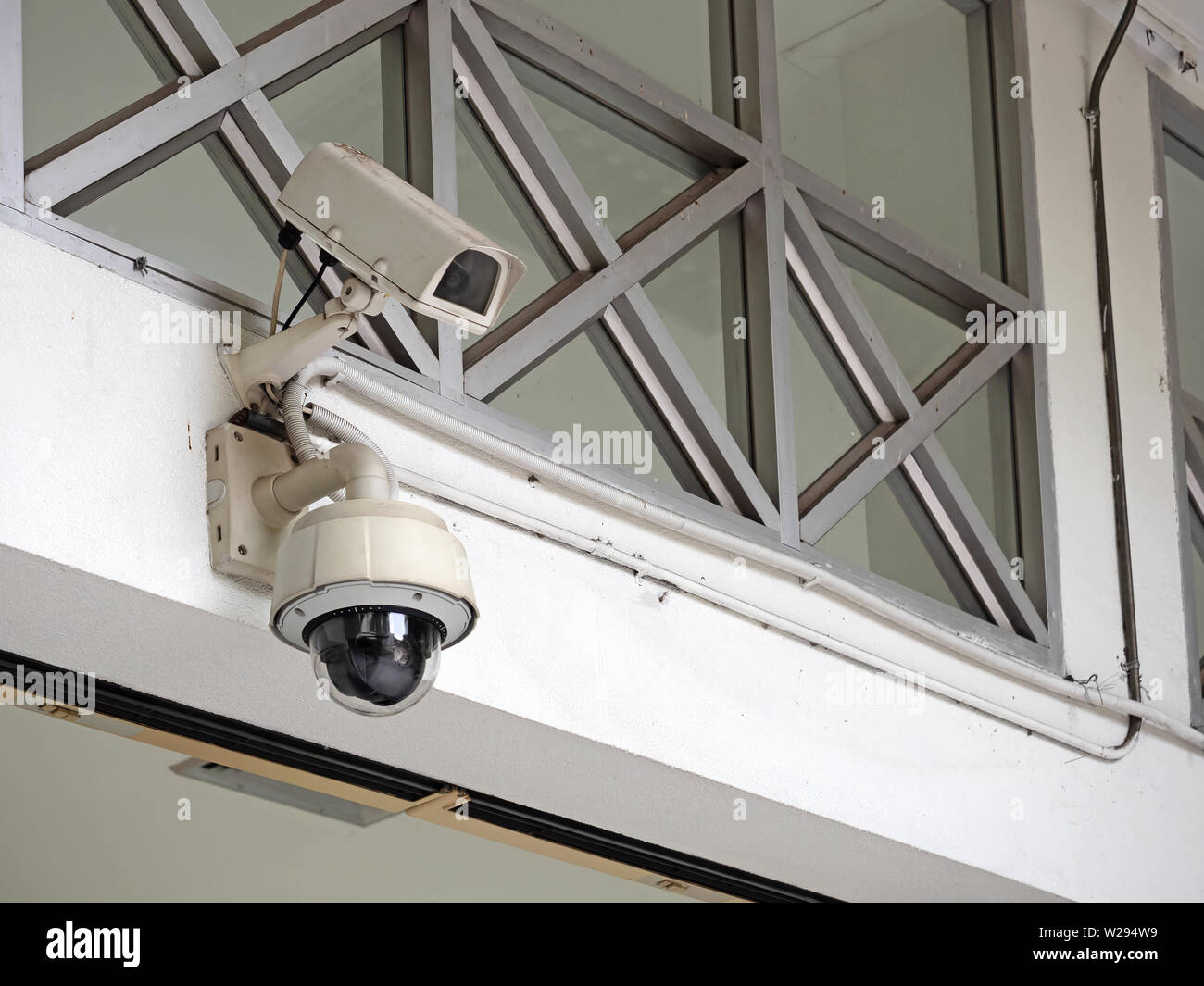 Closeup CCTV Security Camera or Closed Circuit Television on The Wall ...