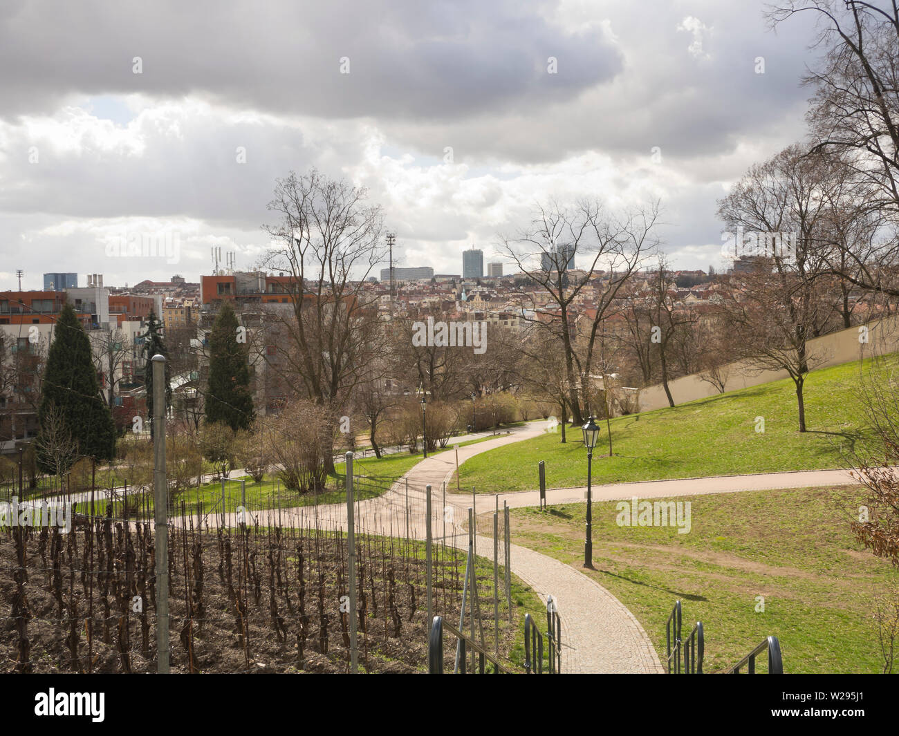 Skyline of suburbs in the capital from the Havlíčkovy sady, the ...
