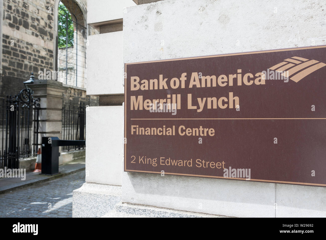Signage outside Bank of America, Merrill Lynch, King Edward Street ...