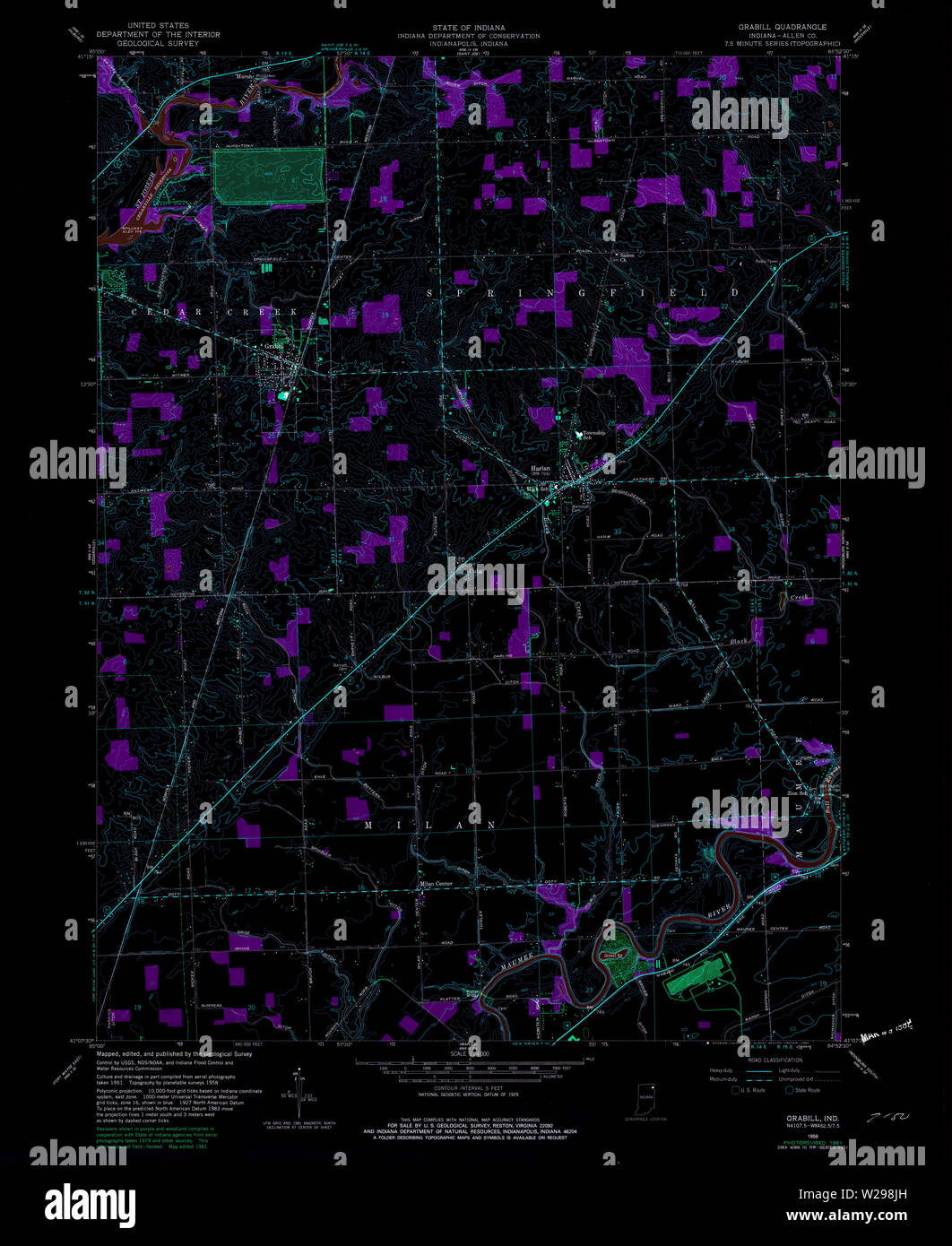 USGS TOPO Map Indiana IN Grabill 156548 1958 24000 Inverted Restoration ...