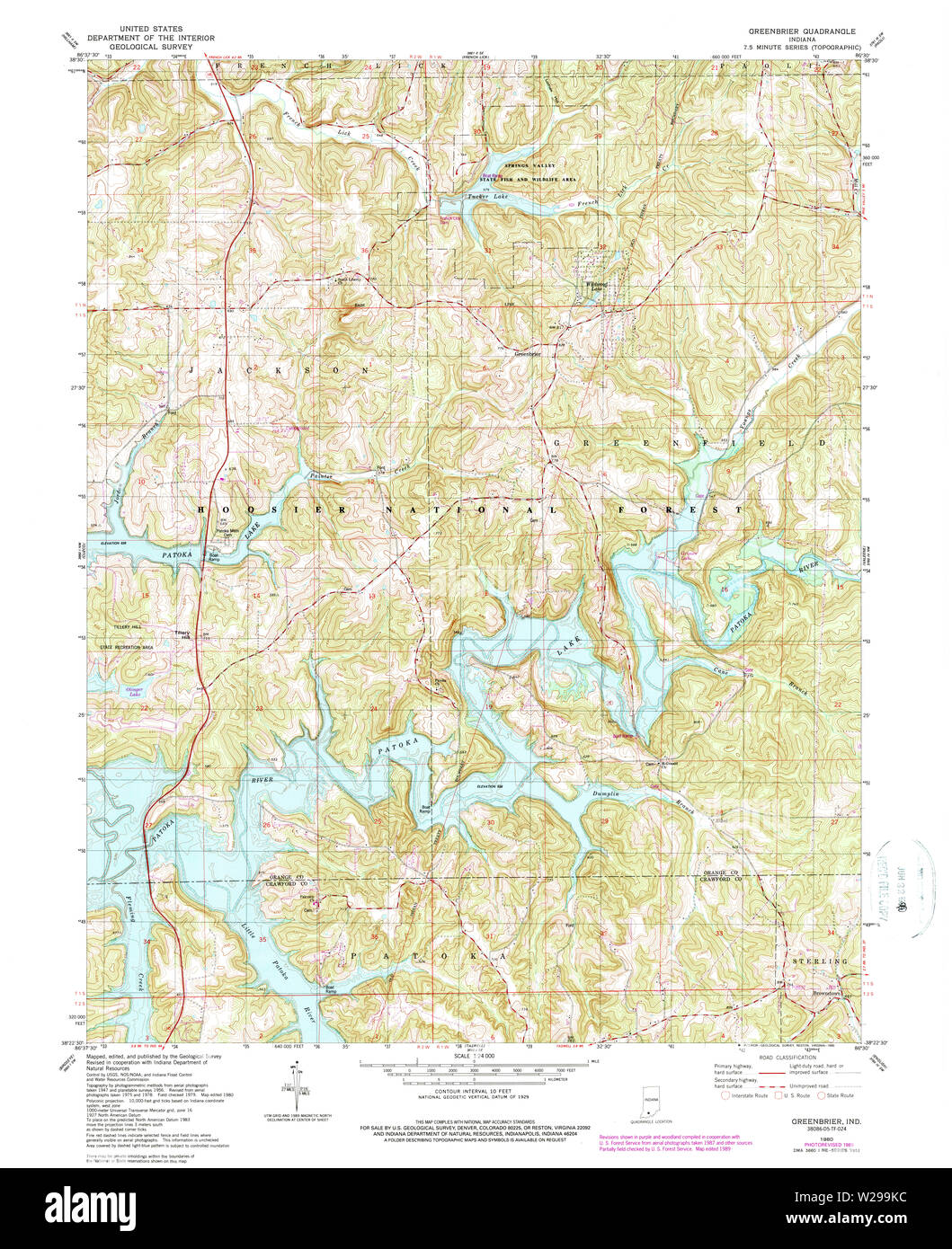 USGS TOPO Map Indiana IN Greenbrier 159913 1980 24000 Restoration Stock ...