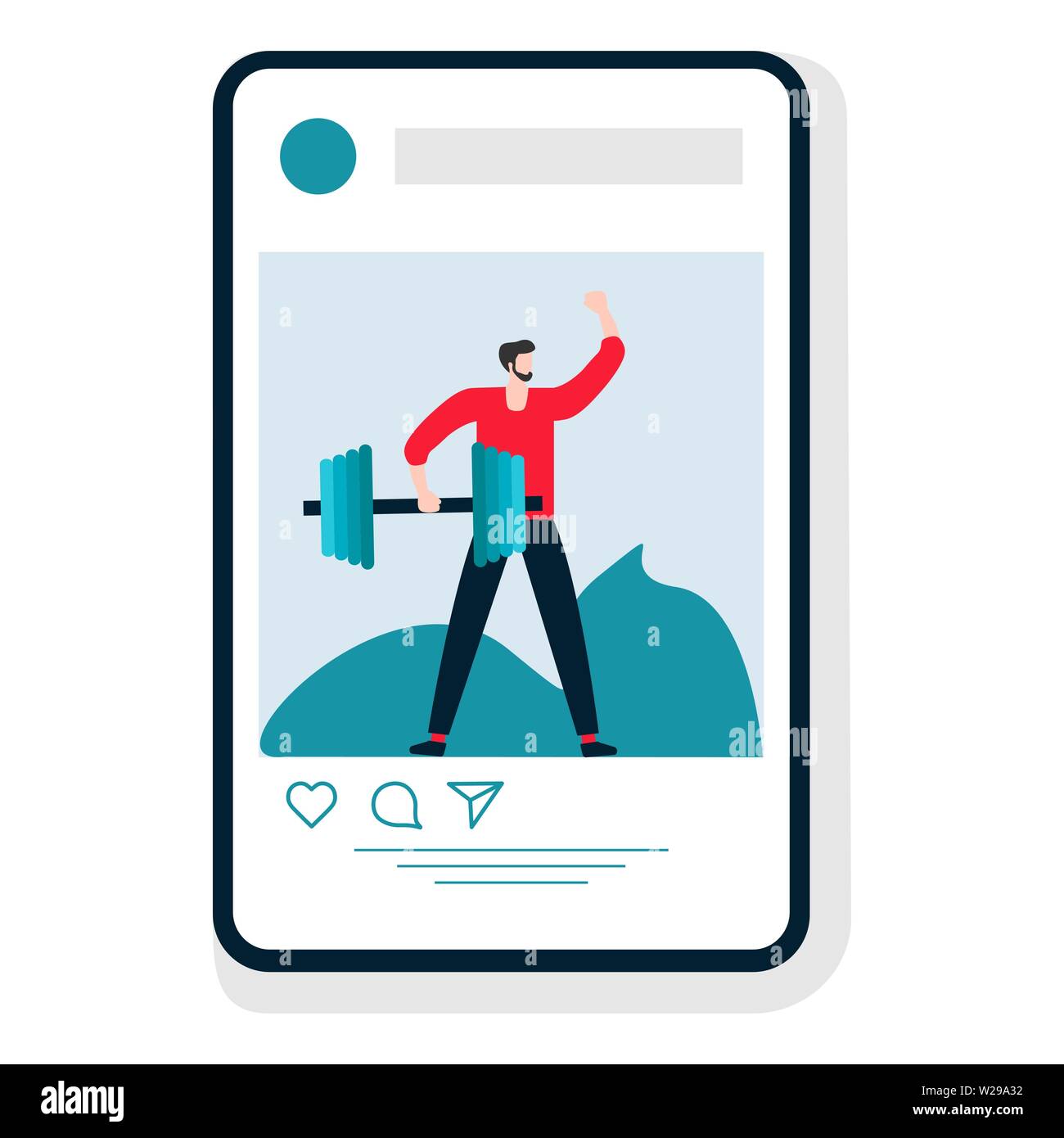 Vector illustration with man and dumbbell. Sports mobile application ...
