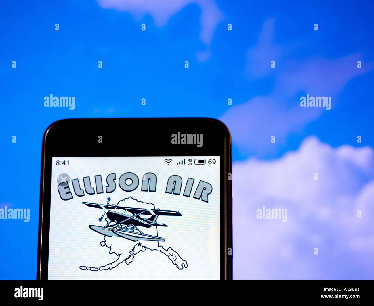 In this photo illustration the Ellison Air Inc logo is seen displayed ...