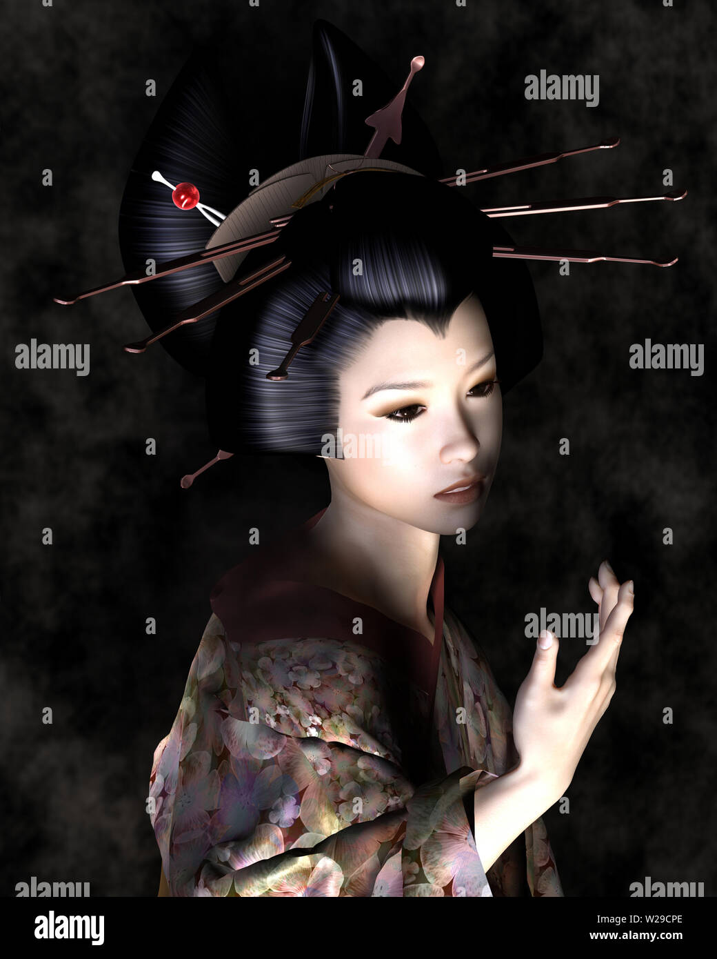 Beautiful Young Japanese Woman with Shadowy Lighting Stock Photo - Alamy