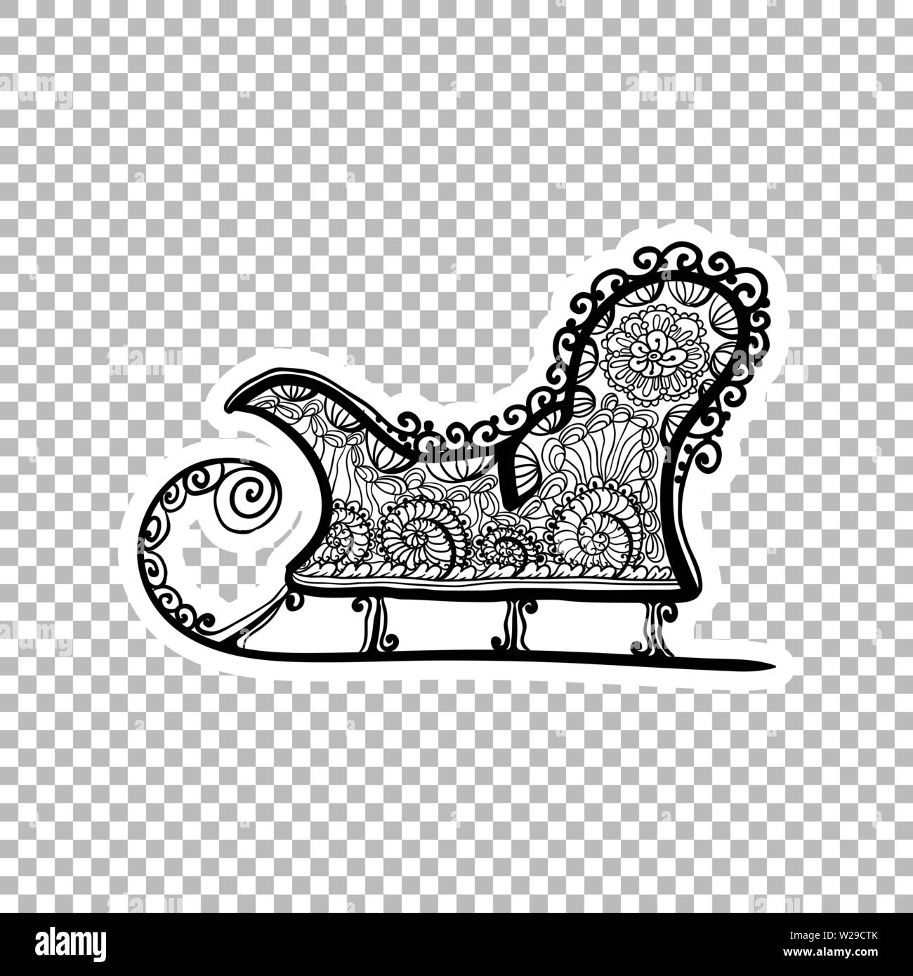 Winter sled, Santa sleigh Sticker vector linear illustration. Winter ...